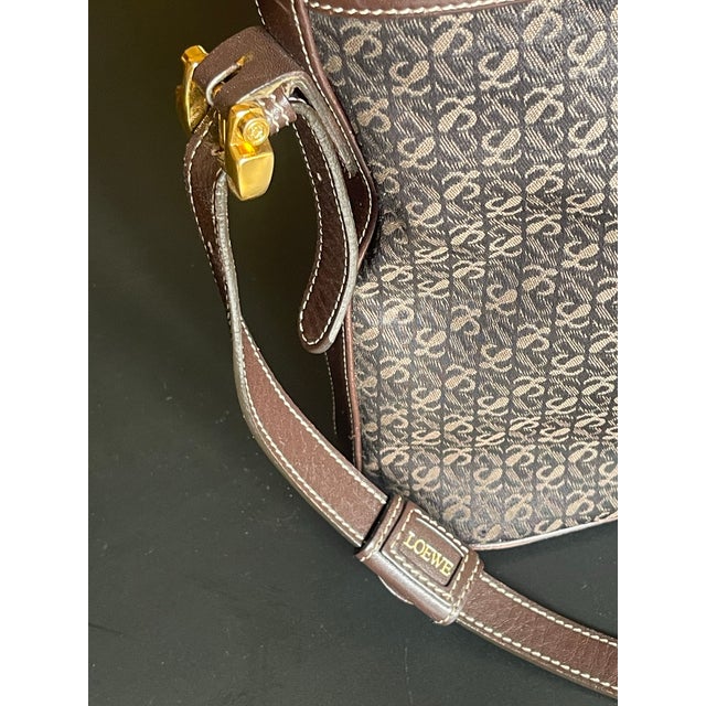 1980s Loewe Logo Canvas and Leather Cross Body Bag | Chairish