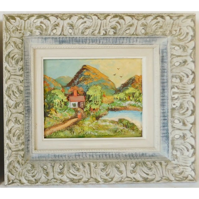 Pair Vintage Mid Century Raised Paper Mache Landscape Painting on Board ...
