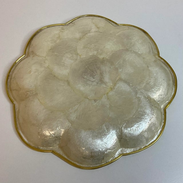 Mid-Century Scallopped Capiz Shell Platter With Brass Edge. | Chairish