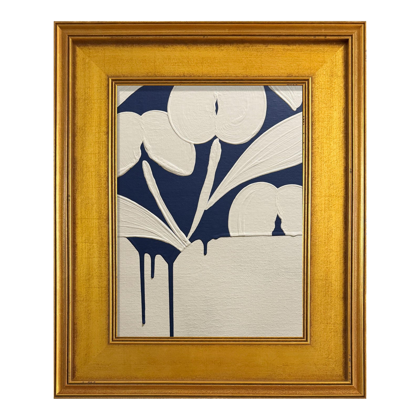 Ron Giusti Mini Orchid Navy Cream Acrylic Painting | Chairish