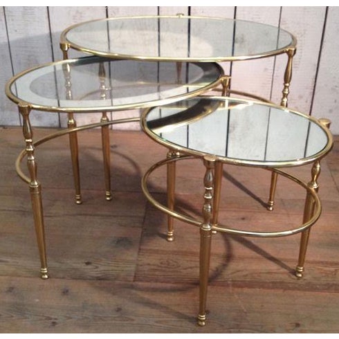 Mid Century Brass Oval Nesting Tables | Chairish