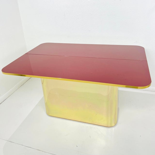 1980s Brass & Garnet Lacquer Flip Top Console Table | Chairish