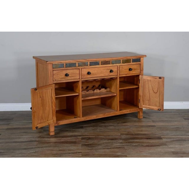 Solid Wood Rustic Buffet Sideboard With Wine Rack | Chairish