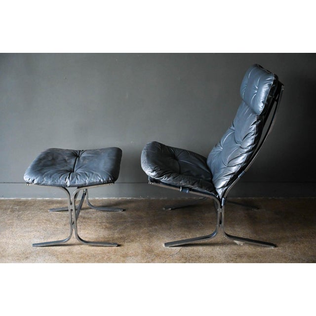 High Back Steel Frame Siesta Chair in Grey Leather, Circa 1970 | Chairish