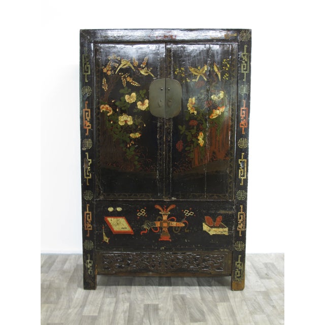 Birds and Flower Antique Chinese Cabinet | Chairish