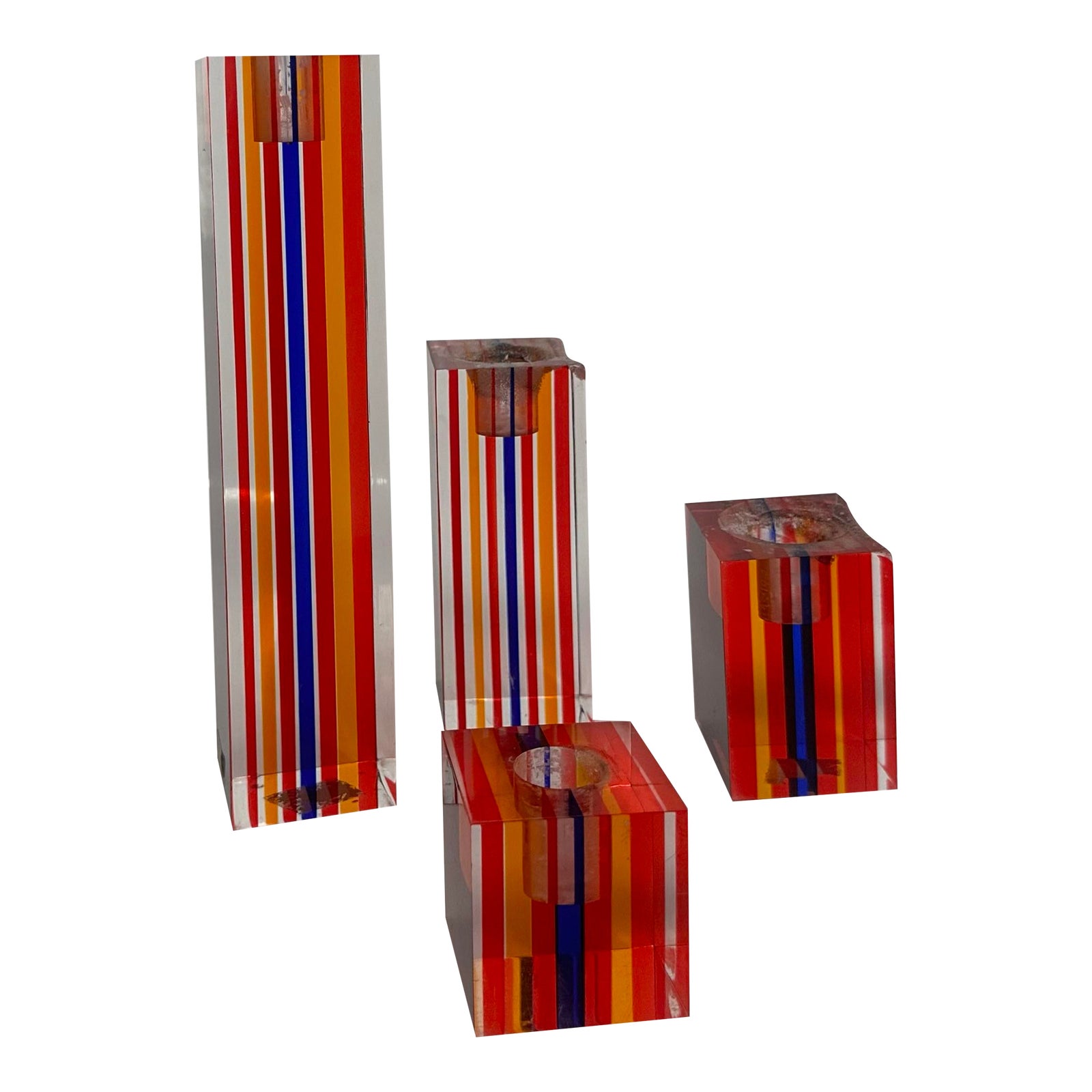 Vintage Richard Soong Optical Lucite Candlesticks -Set of 4 | Chairish