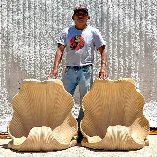 Vintage Coastal Carved Clam Shell Dining Table Pedestals - Set of 2 ...