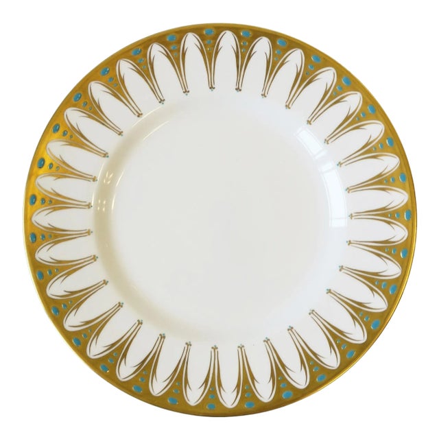 English Porcelain Dinner Plate Blue and Gold Royal Crown Chelsea | Chairish