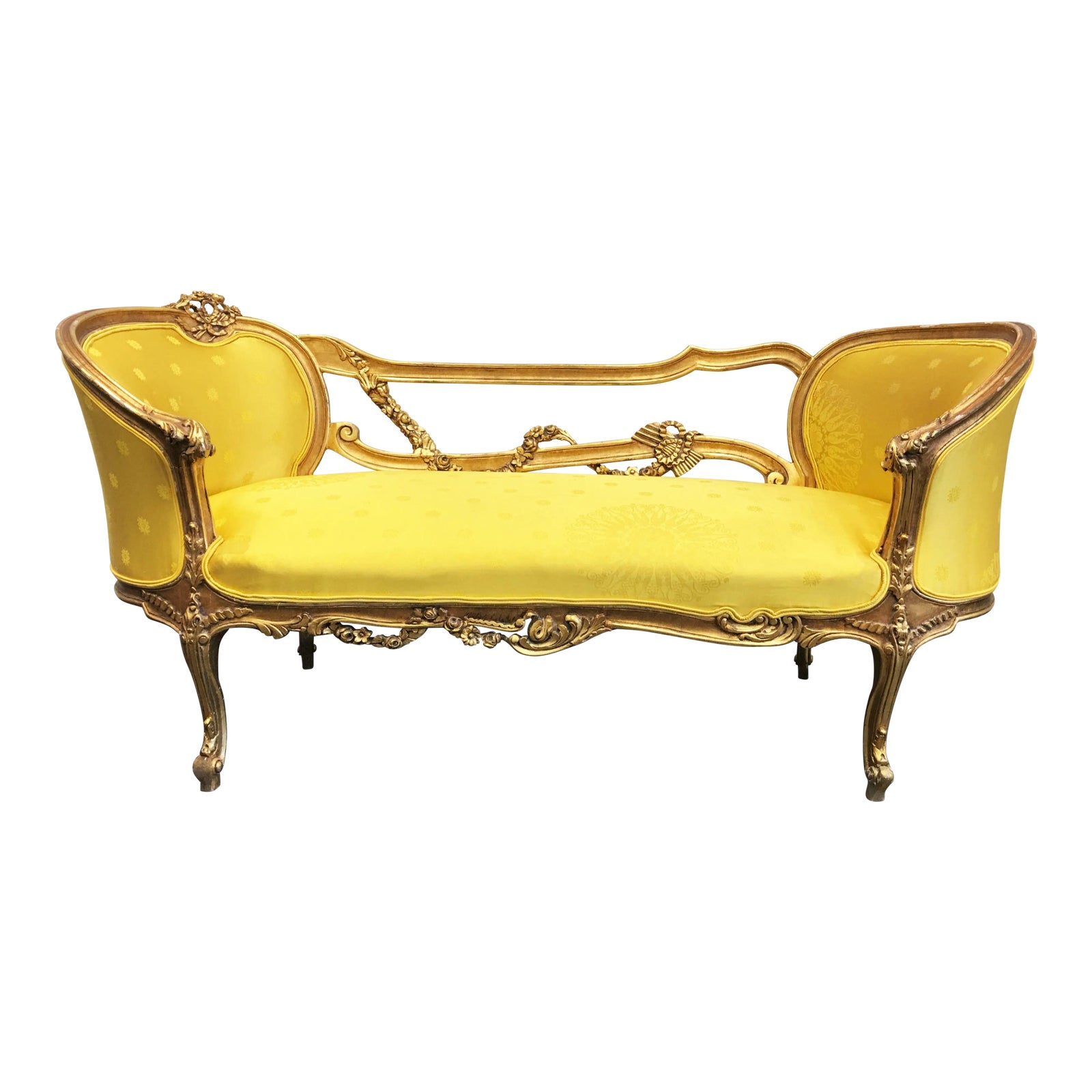 19th Century French Rococo Louis XV Giltwood Settee | Chairish