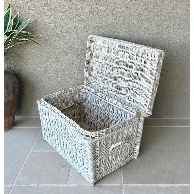 Mid 20th-Century Cottage Chic Natural Willow Petite Storage Trunk With ...