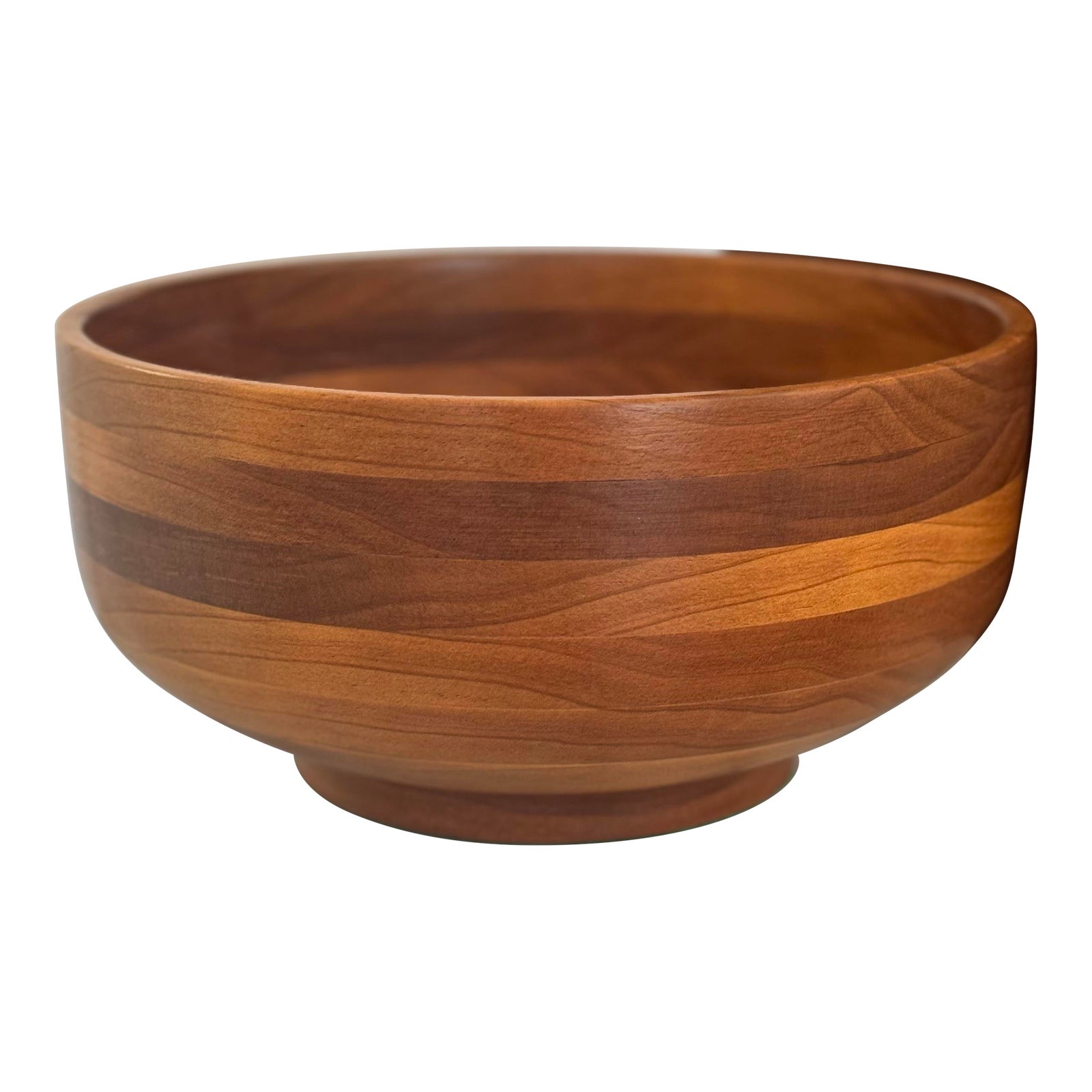 Mid-Century Modern Turned Layered Wood Serving or Fruit Bowl | Chairish