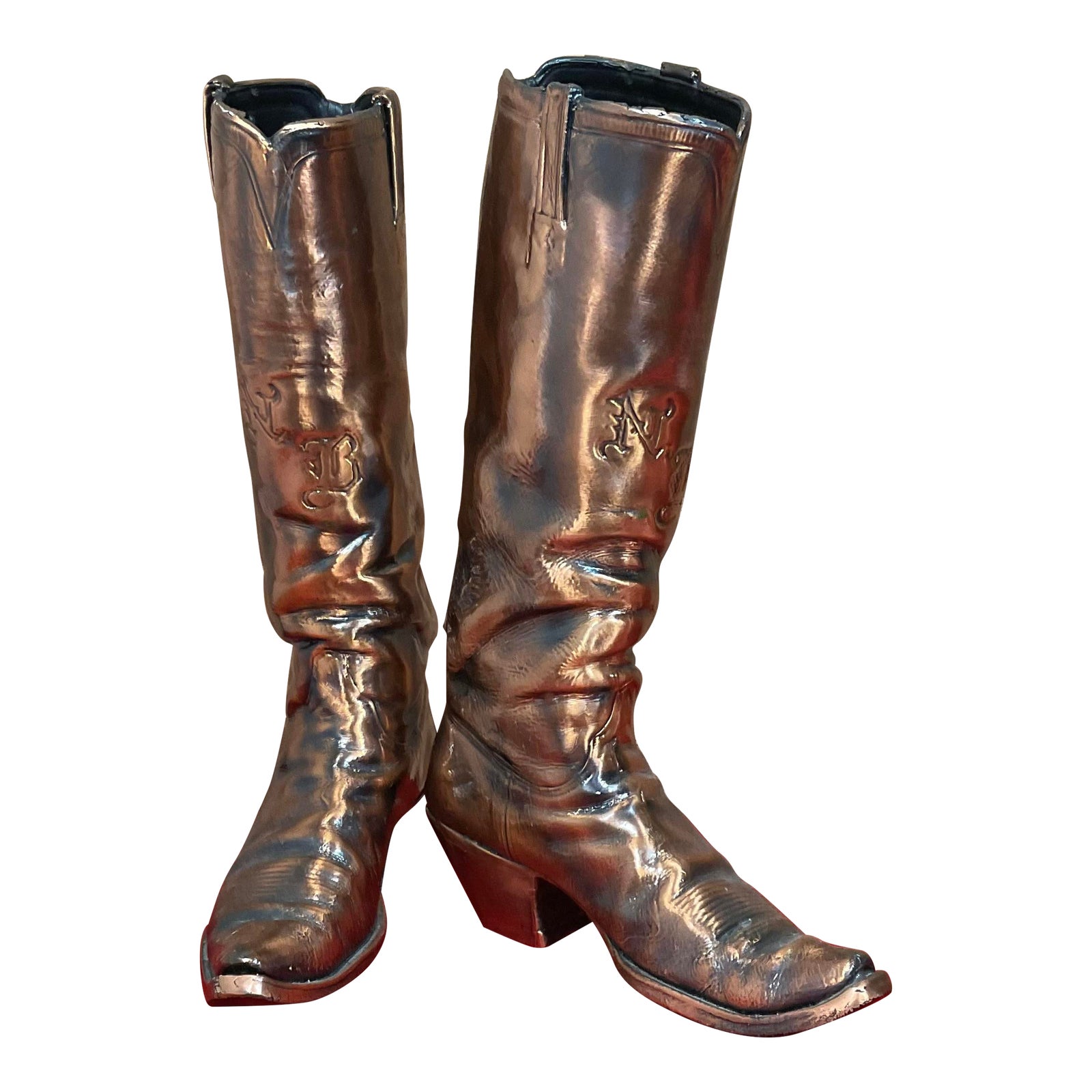 Vintage Copper Cowboy Boots- Set of 2 | Chairish