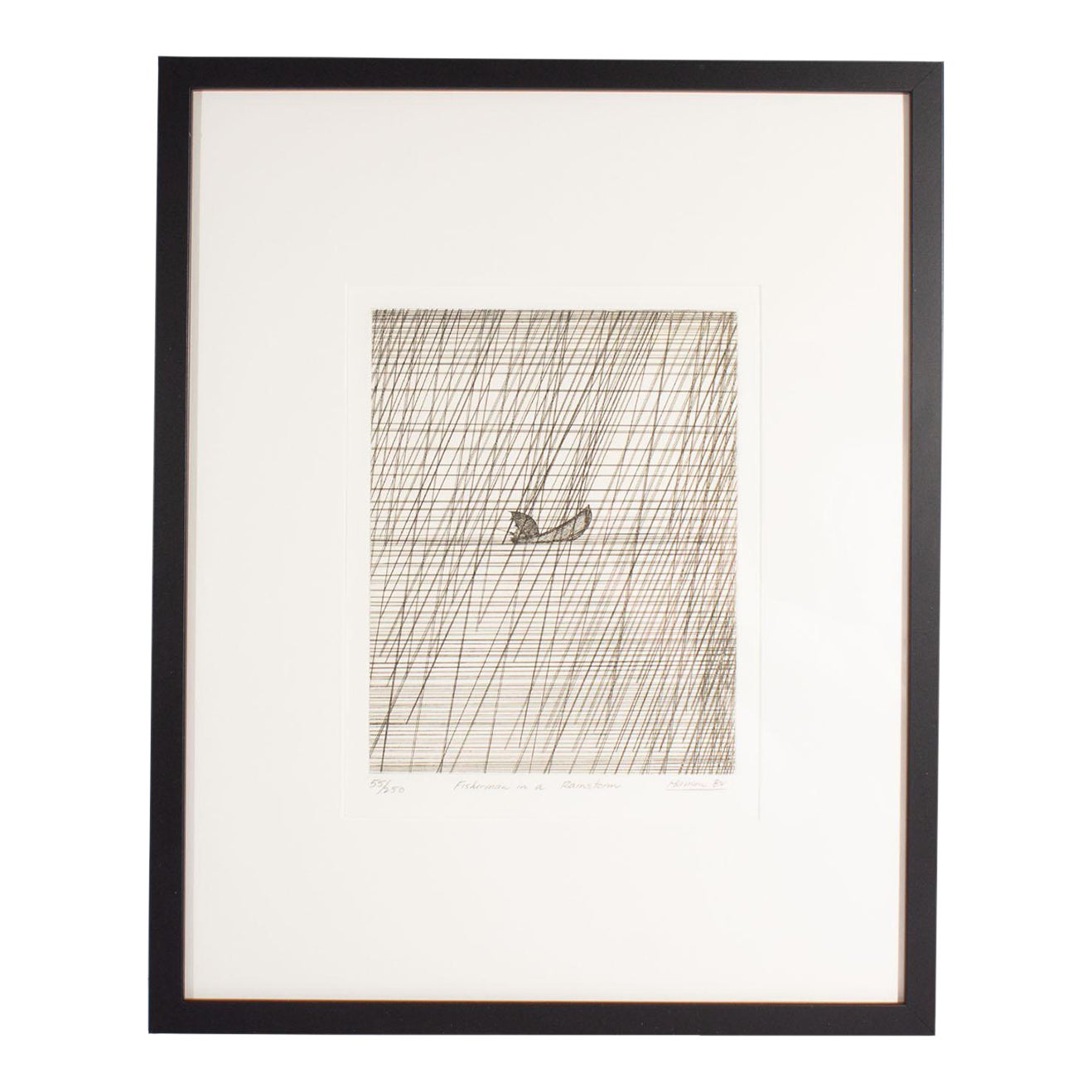1982 “Fisherman in a Rainstorm” Abstract Etching Signed Art Hansen ...