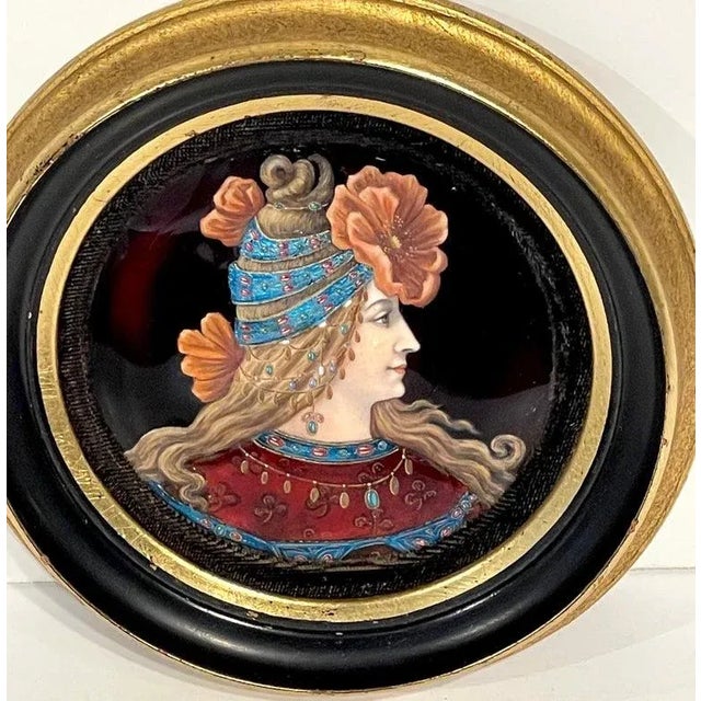 Early 20th Century Limoges Enamel Portrait of a Floral Kokoshnik Beauty | Chairish
