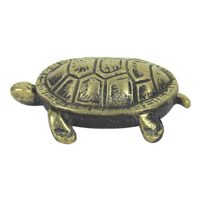 Mid 20th Century Small Brass Turtle Trinket Box With Opening Lid | Chairish