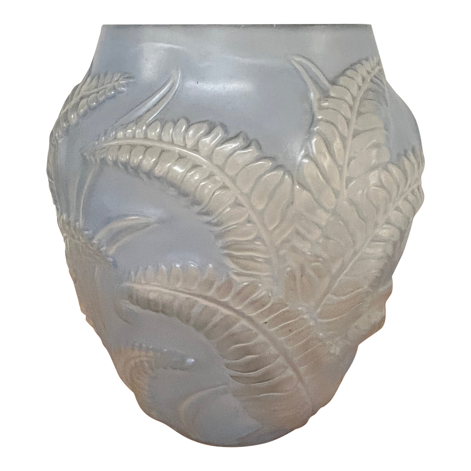 Vintage Phoenix Glass Blue Fern Frosted and Clear Artware Sculpted Vase ...