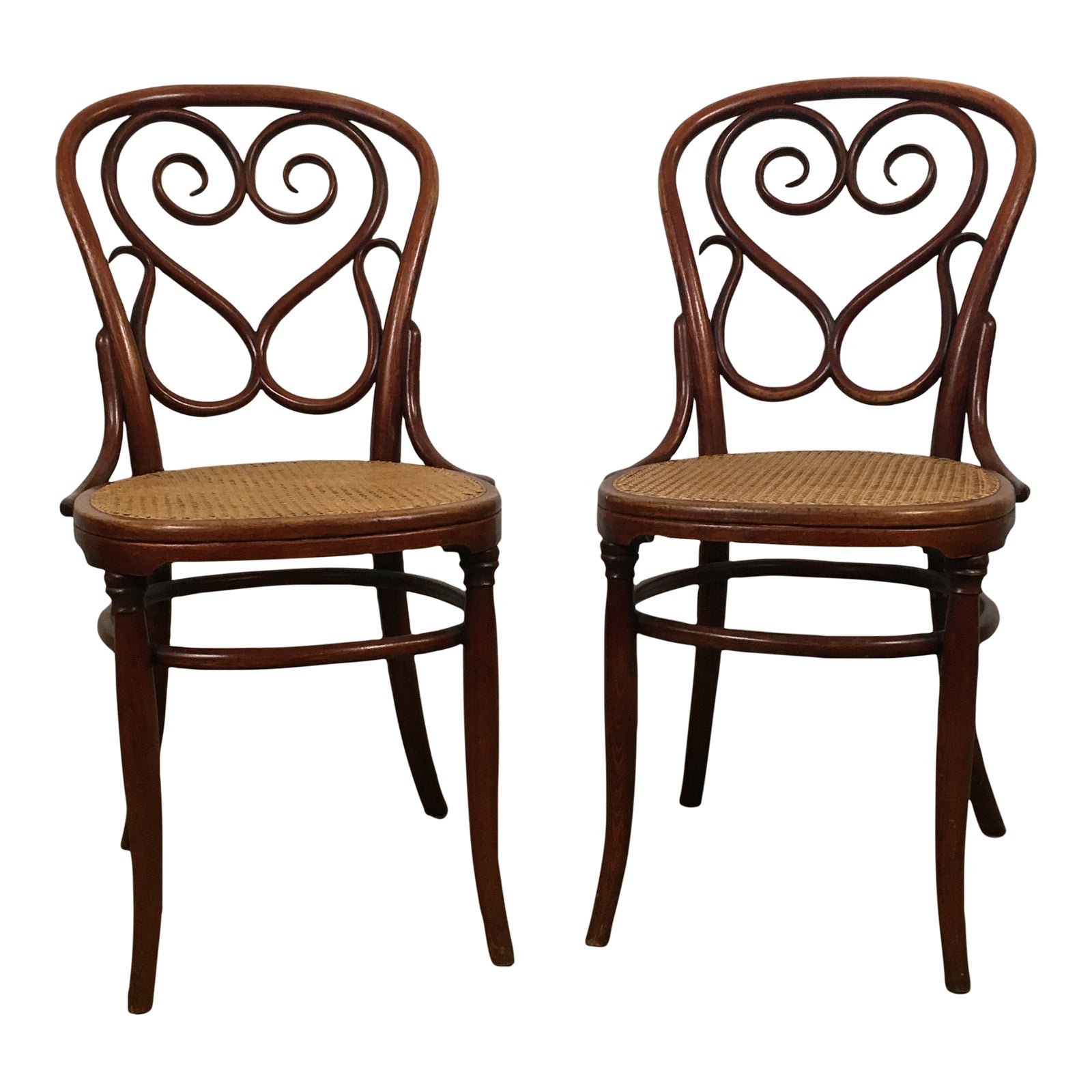 Antique Thonet Bentwood and Cane Heart Back Cafe Daum Chairs a Pair ...