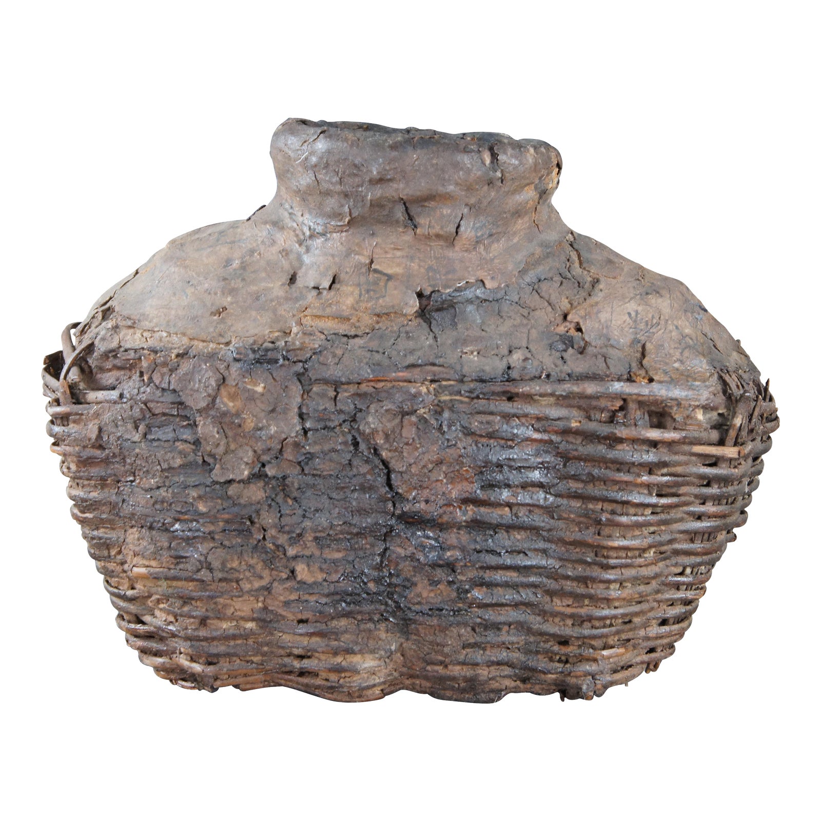 Early 20th Century Antique Chinese Woven Willow Oil Container | Chairish
