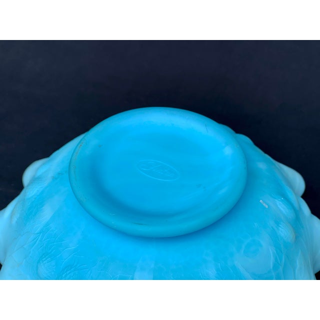 Vintage Fenton Blue Satin Glass Ruffled Persian Medallion Candy Dish ...