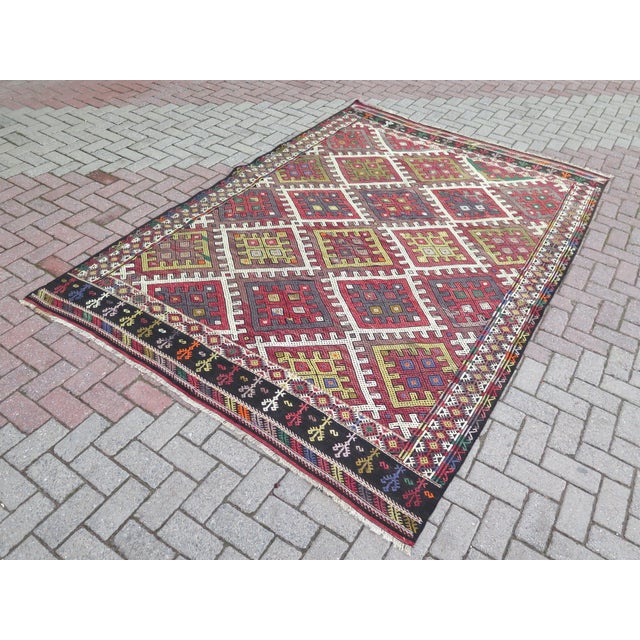 Mid 20th Century Vintage Multicolor Turkish Handmade Boho Kilim Area ...