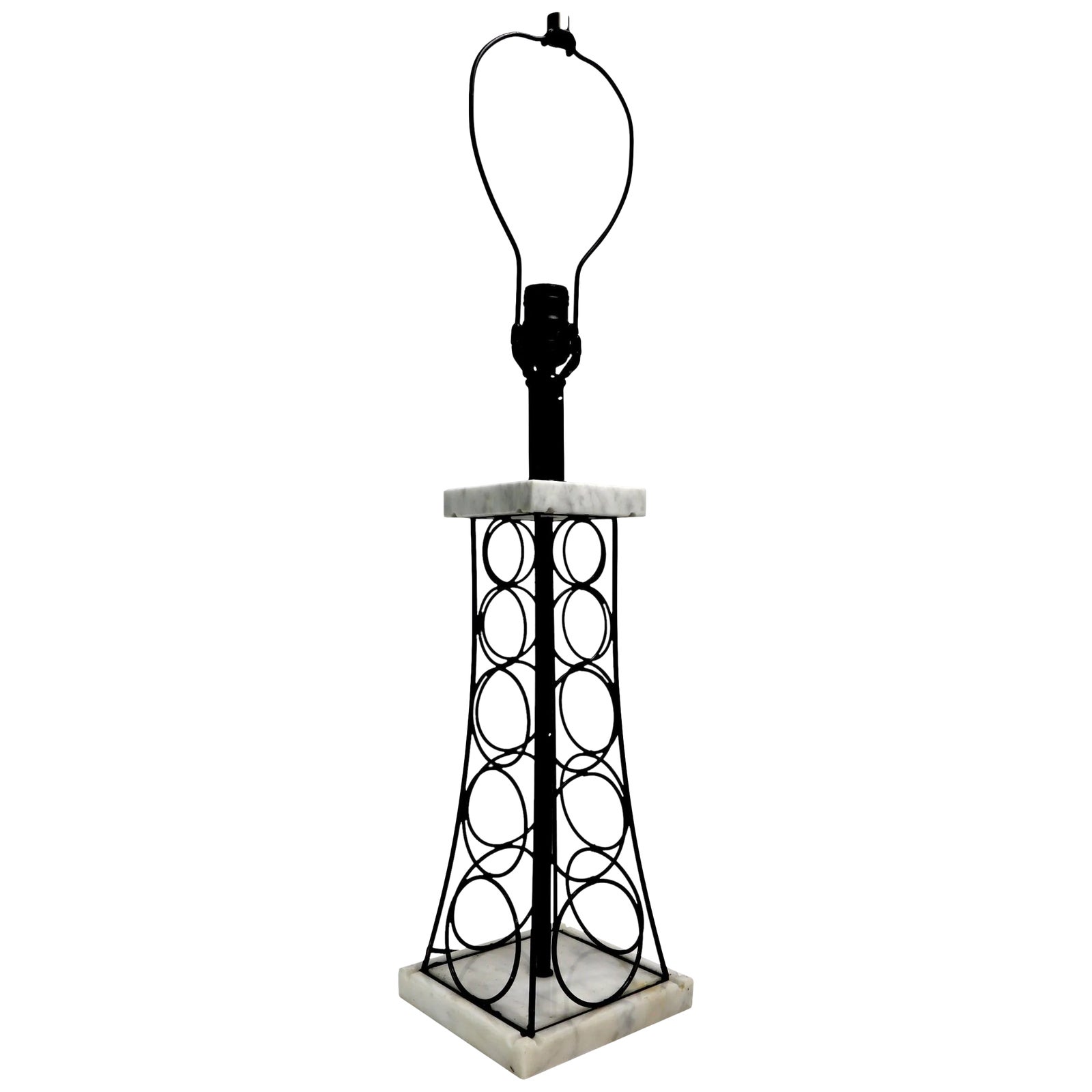 Wrought Iron and Marble Eiffel Tower Oil Derrick Form Table Lamp After ...