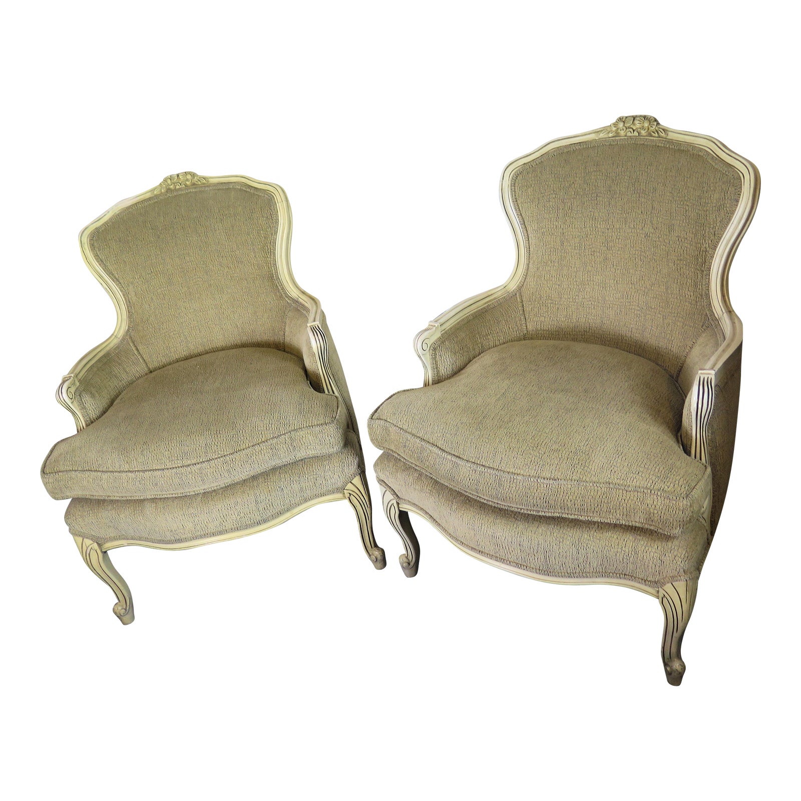 Vintage French Provincial Cotton Tweed Chairs/A Pair | Chairish