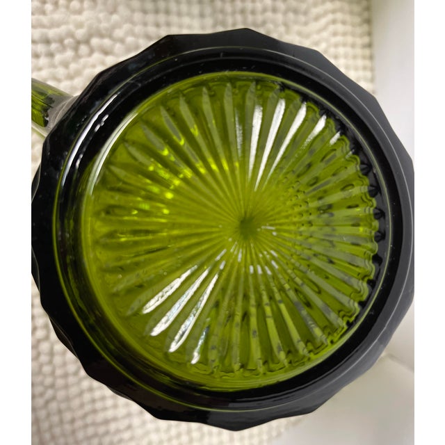 1960s Indiana Whitehall Glass Avocado Green Cubist Pattern Pitcher and ...