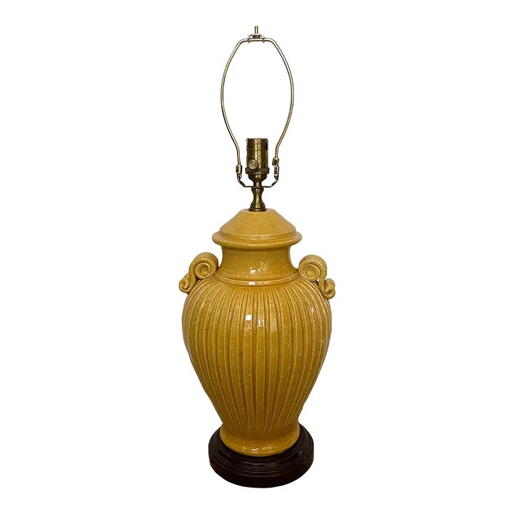 1990s Wildwood Mustard Colored Table Lamp With Wood Base | Chairish