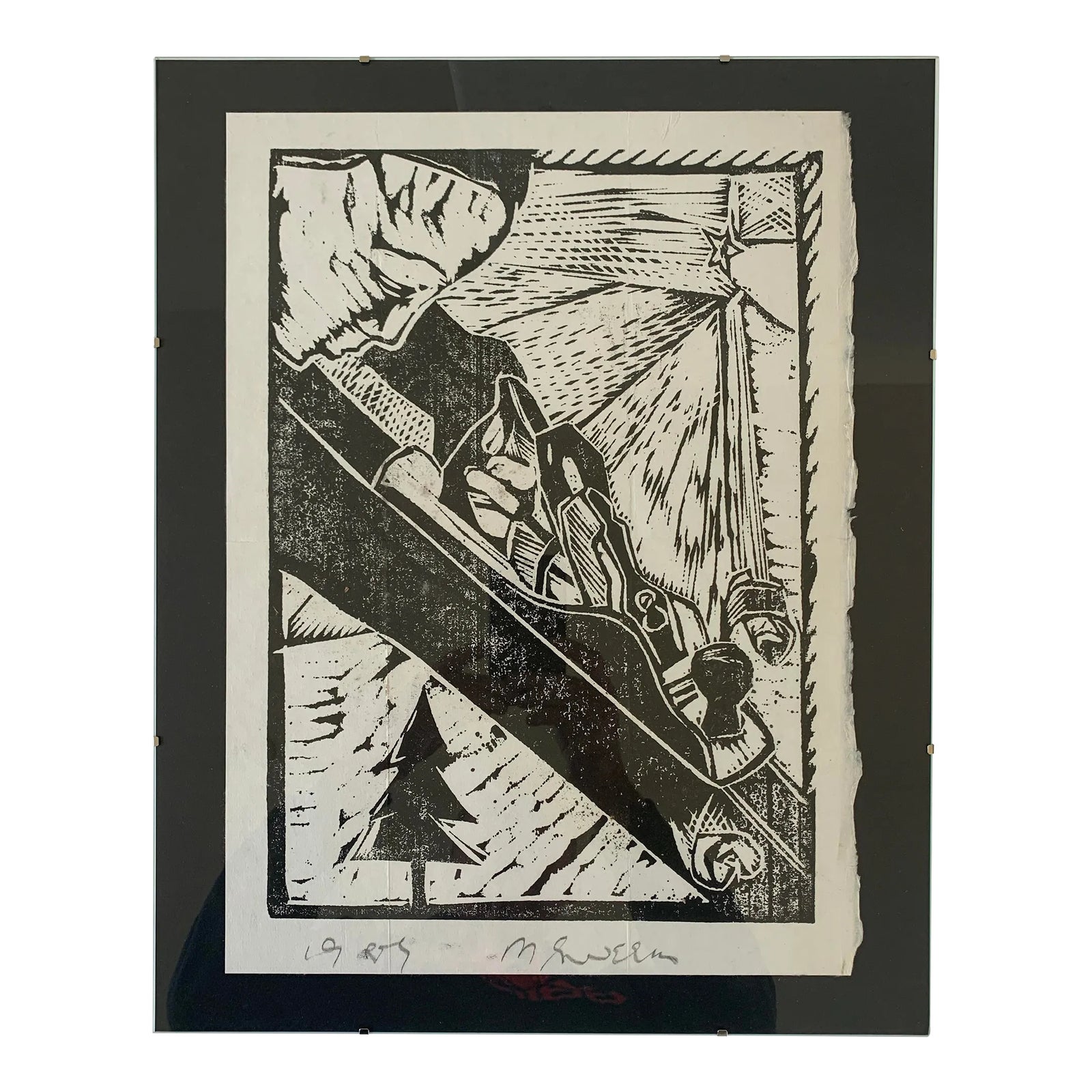 1970s Linocut Winter's Star Woodcarver - Signed | Chairish