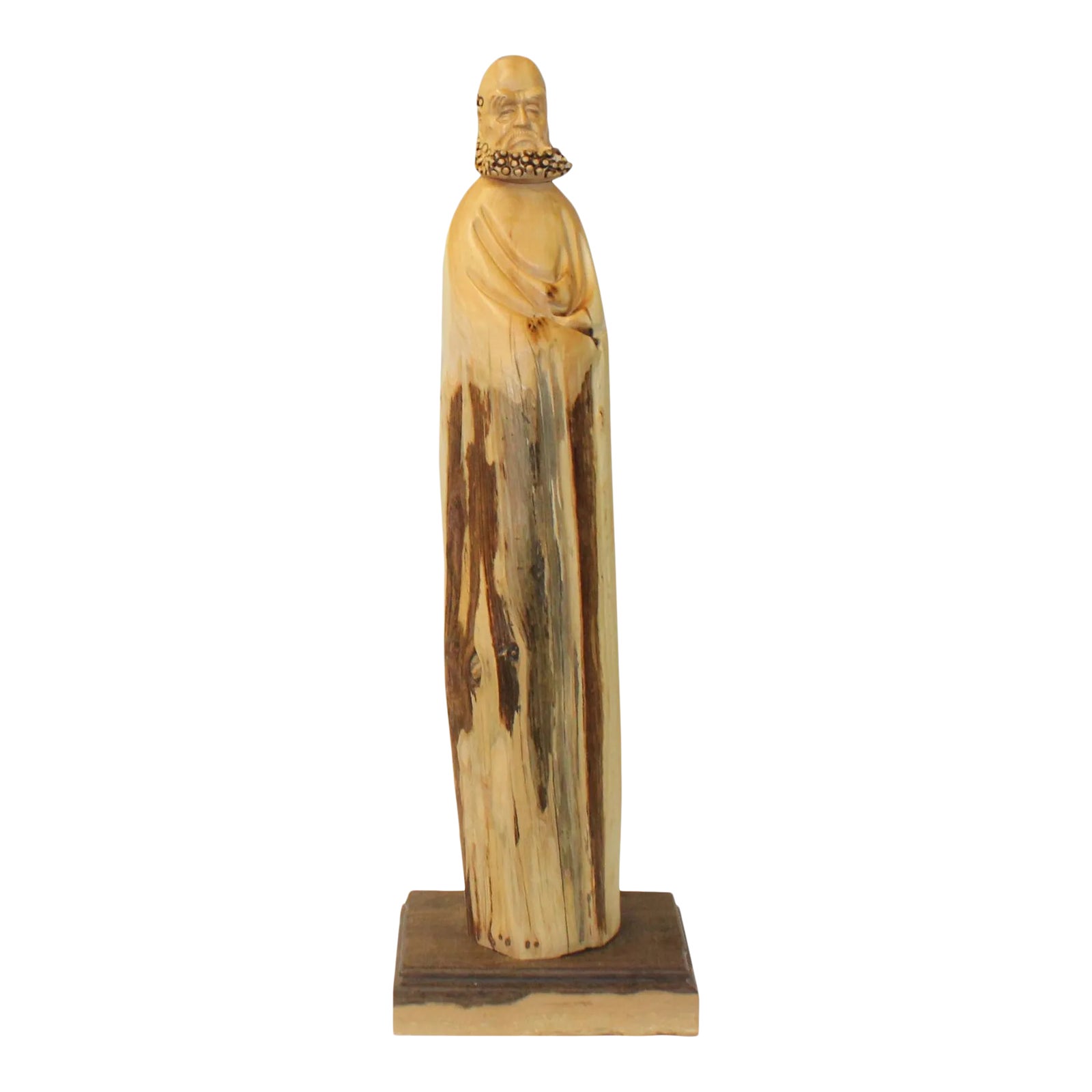 Chinese Cypress Wood Carved Irregular Shape Zen Master Damo Statue ...