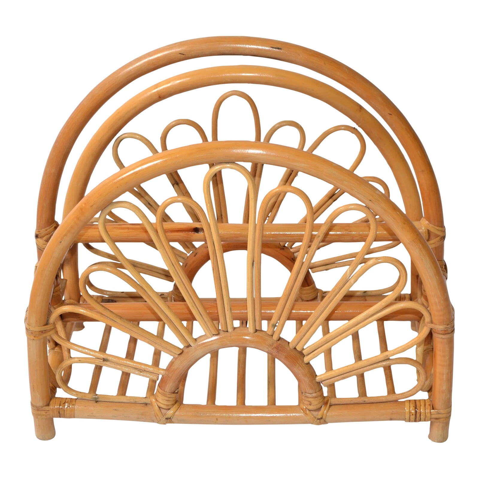 1950s Boho Chic Handmade Bamboo Split Reed Caning Peacock Magazine ...