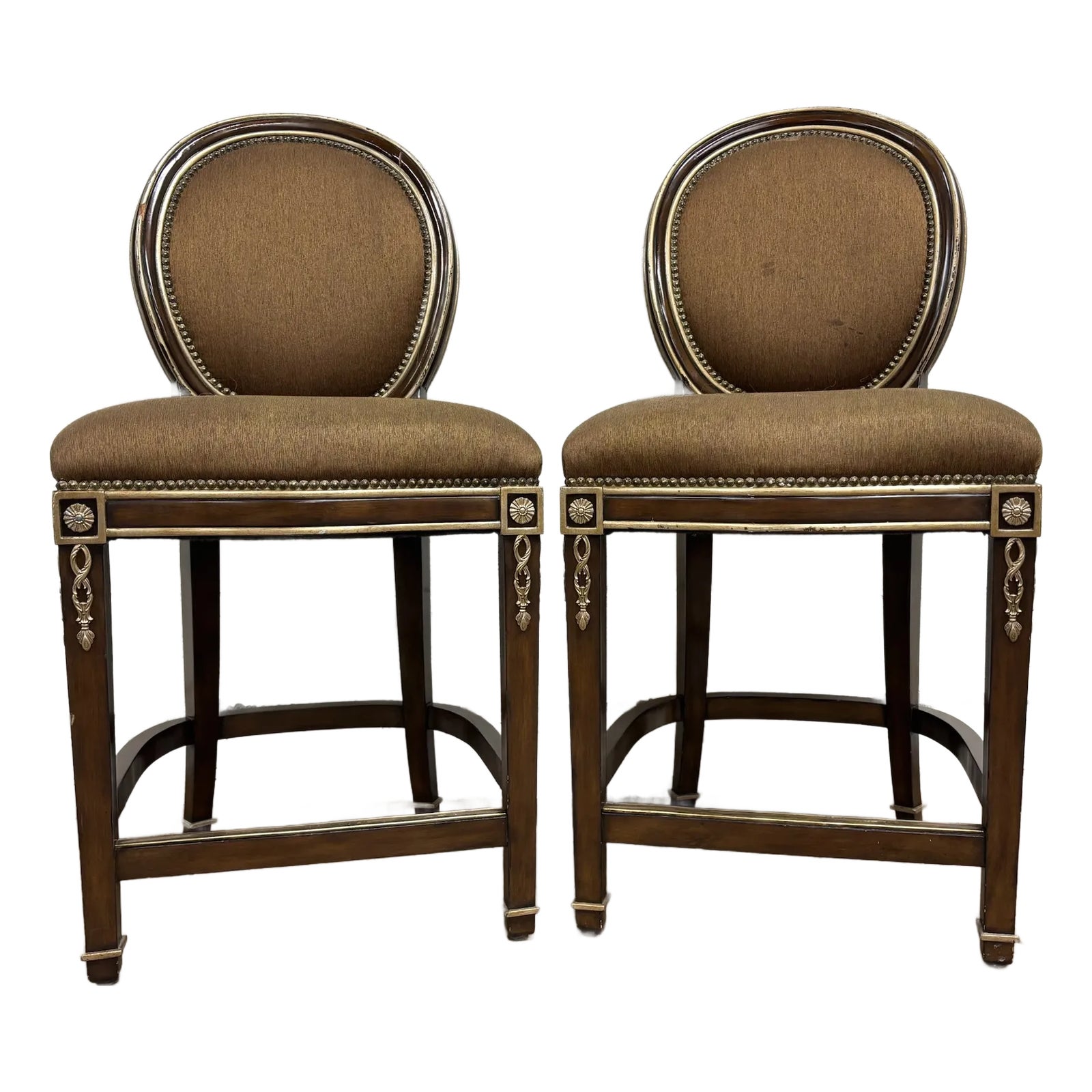 Marge Carson French Louis XVI Style Round Back Bar Stools | Chairish