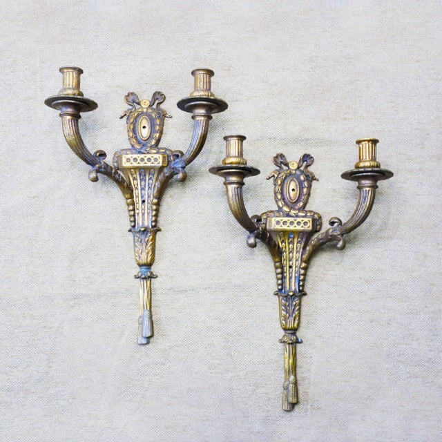 1930s Vintage Gilt Bronze Wall Sconces, Double Arm - Set of 2 | Chairish