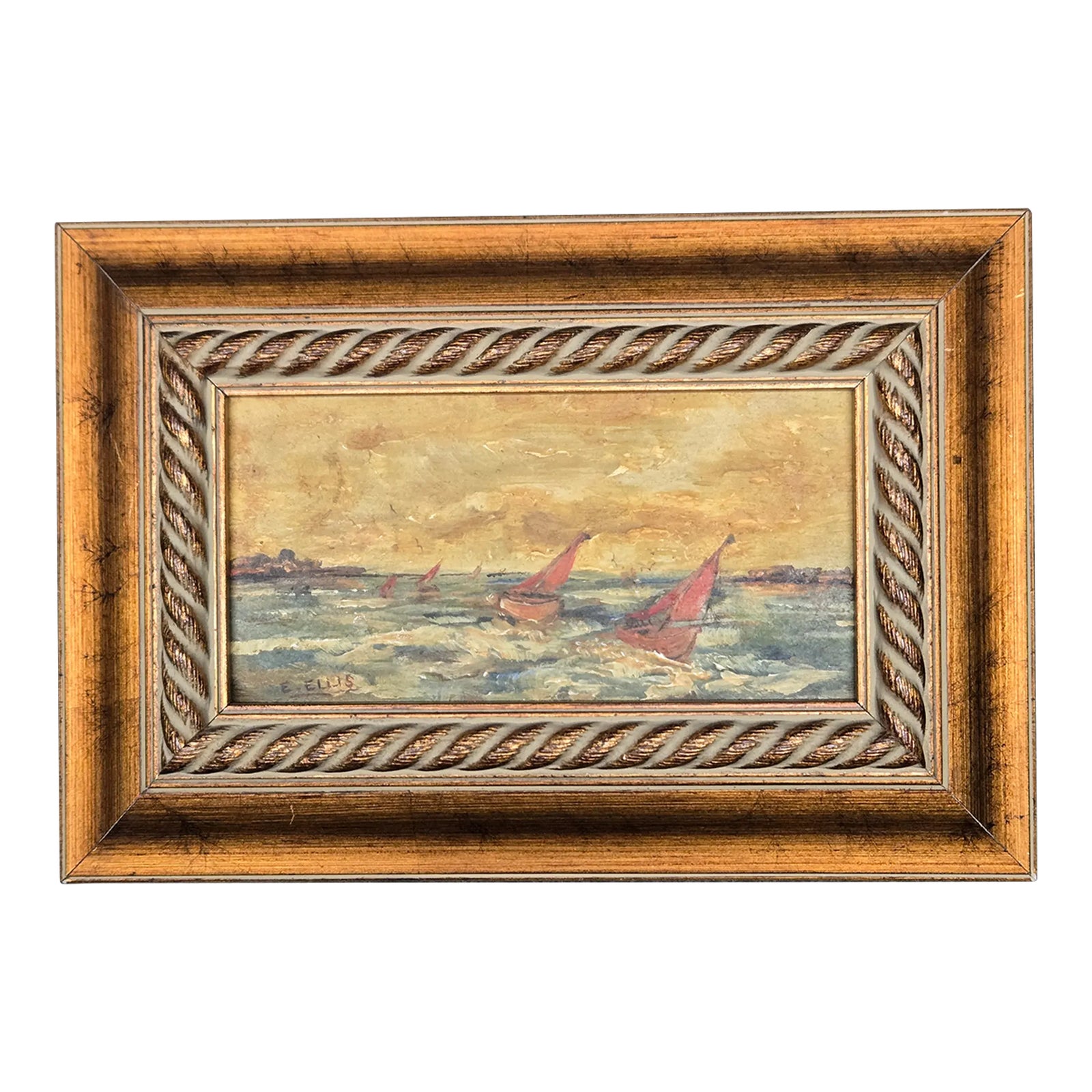 Late 19th Century Antique Painting of Sailing Ships by Edwin Ellis ...