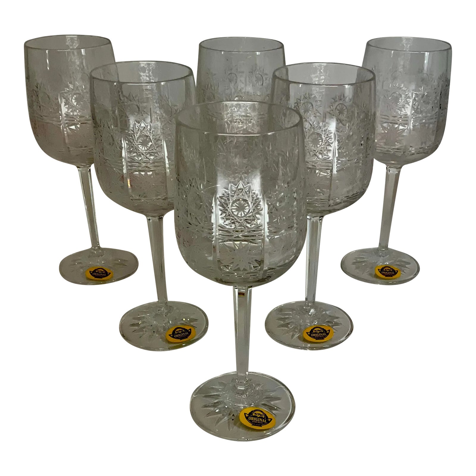 Set of 6 Vintage Bohemian Hand Cut Crystal Wine Glasses | Chairish