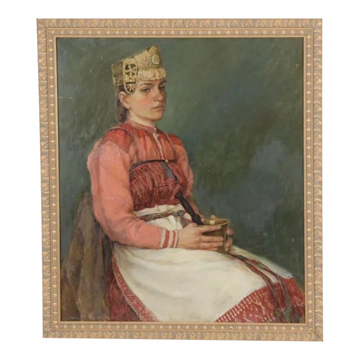 Vintage Late 20th Century Oil Painting on Canvas of a Eastern European ...