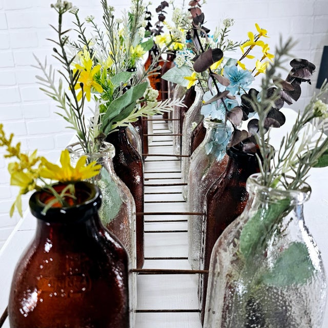 Rustic Floral Milk Glass Bottles & Store Display | Chairish