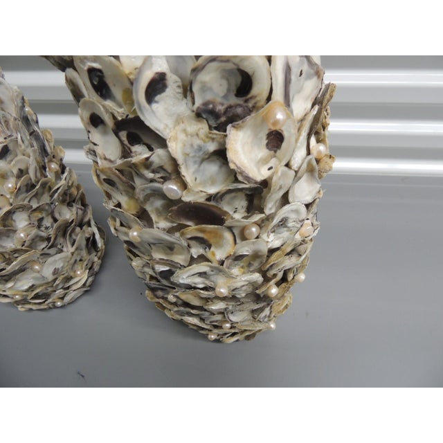 Vintage Tall Round Encrusted Oyster Shells Vases With Faux Pearls ...