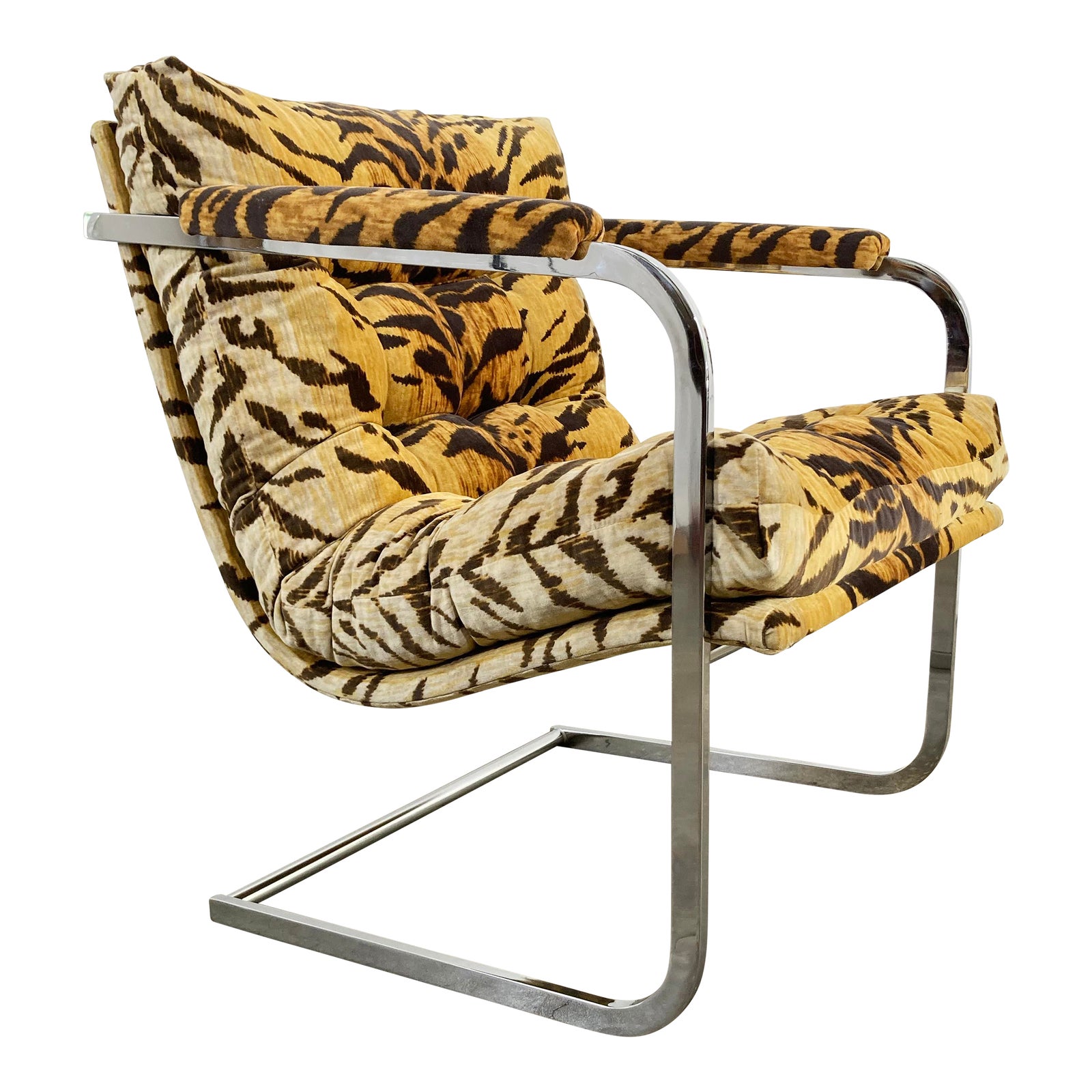 Vintage Custom Upholstered Tiger Print Velvet MCM Cantilever Chair With ...