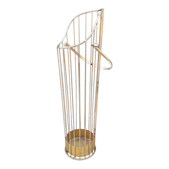 Mid 20th Century Brass Wire Umbrella Stand After Mathieu Mategot | Chairish