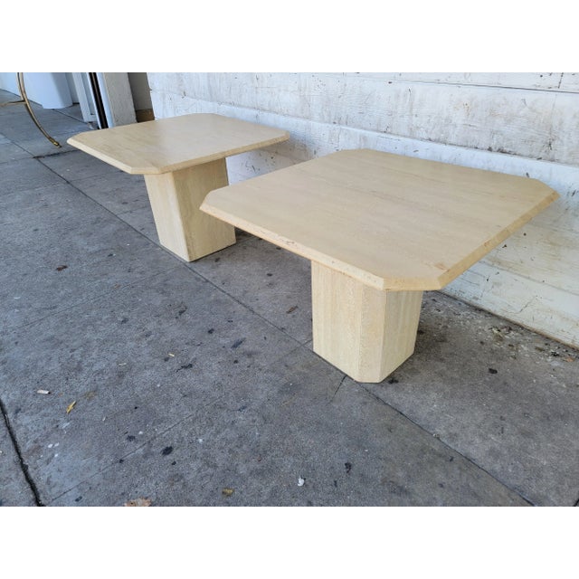 1970s Set of Two Italian Travertine Matching Side Tables | Chairish