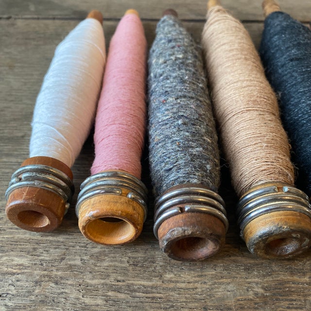 Antique 19th Century Bobbin Spindles With Yarn- Set of 7 | Chairish