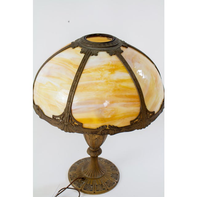Early 20th Century Miller Panel Lamp With Curved Caramel Glass | Chairish