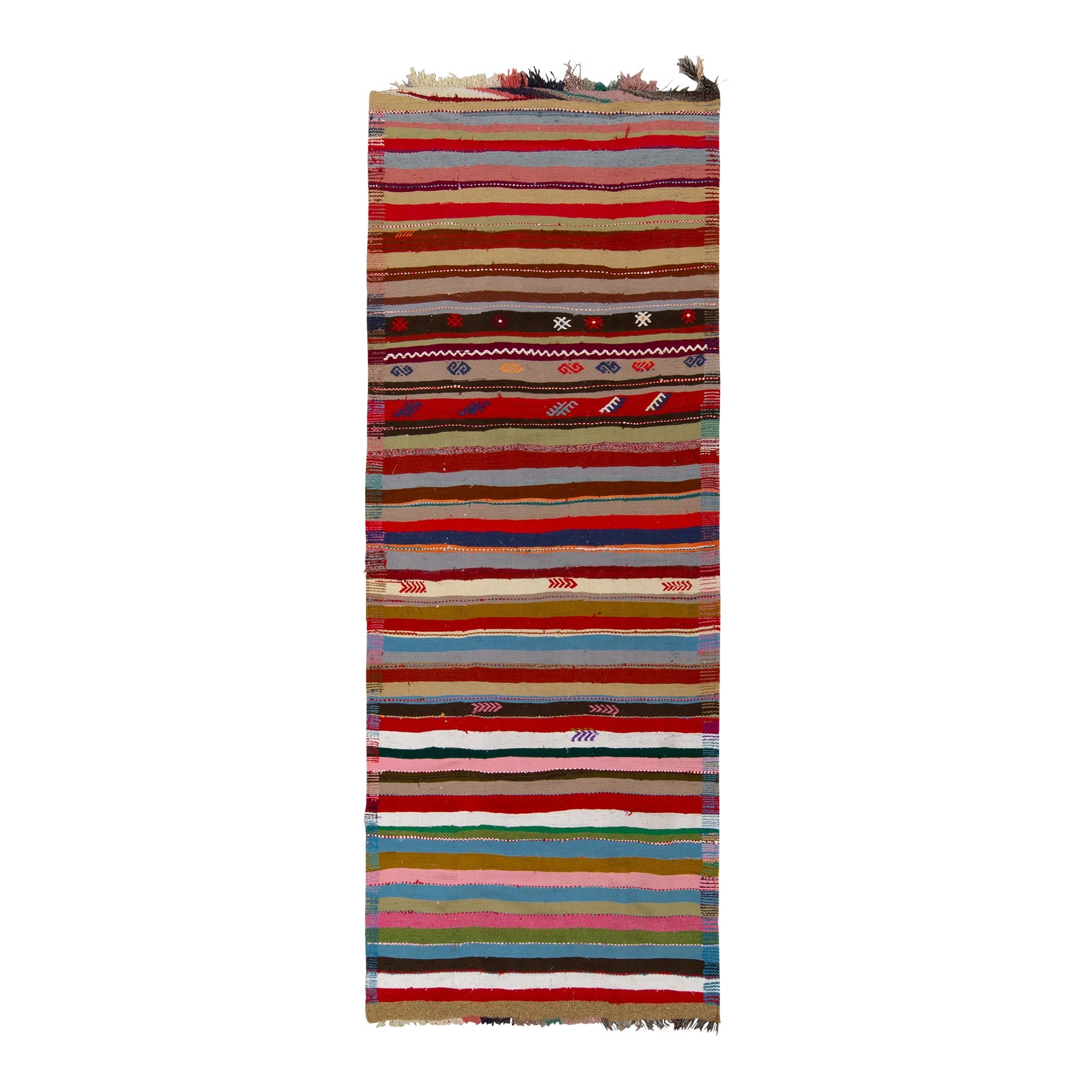 1950s Vintage Chaput Kilim in Rainbow Stripes, Geometric Tribal Rug ...