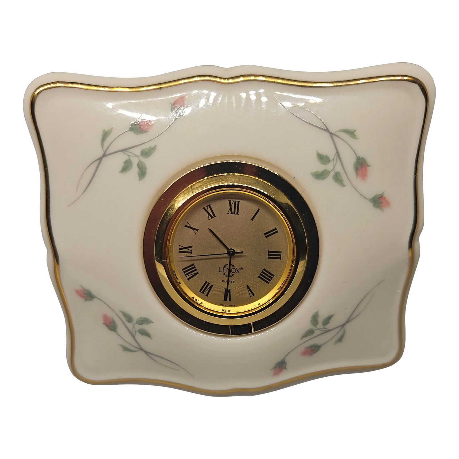 Vintage Lenox Quartz Porcelain Table Clock Rose Manor Pattern Pink ...