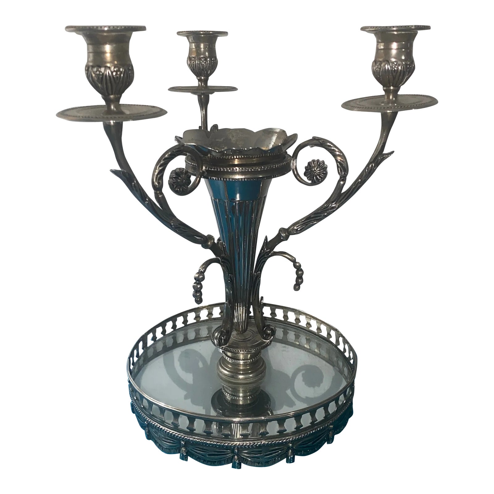 Late 20th Century Godinger Silverplate Centerpiece With Mirrored Base ...