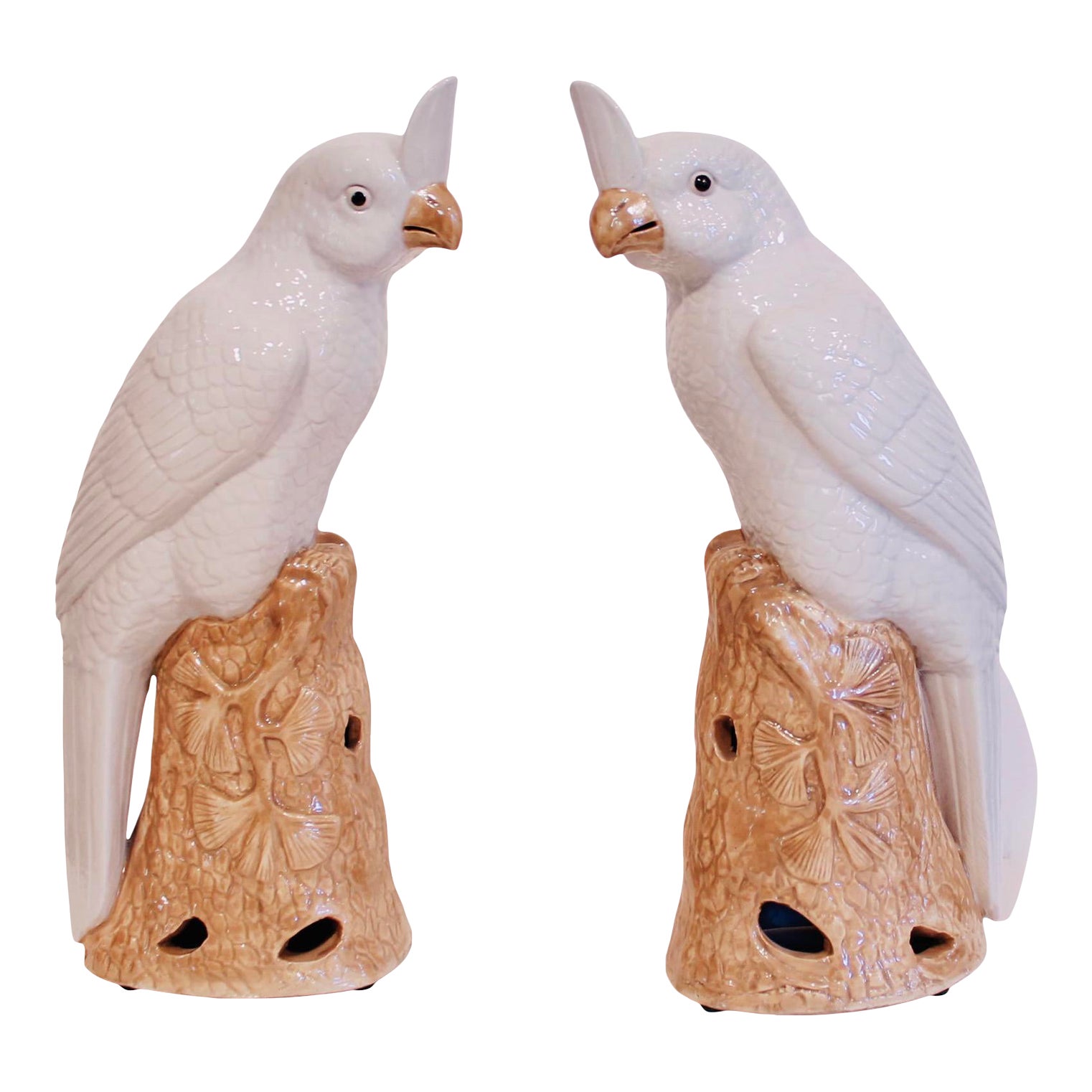 Chinese Export Porcelain Cockatoos - A Pair | Chairish