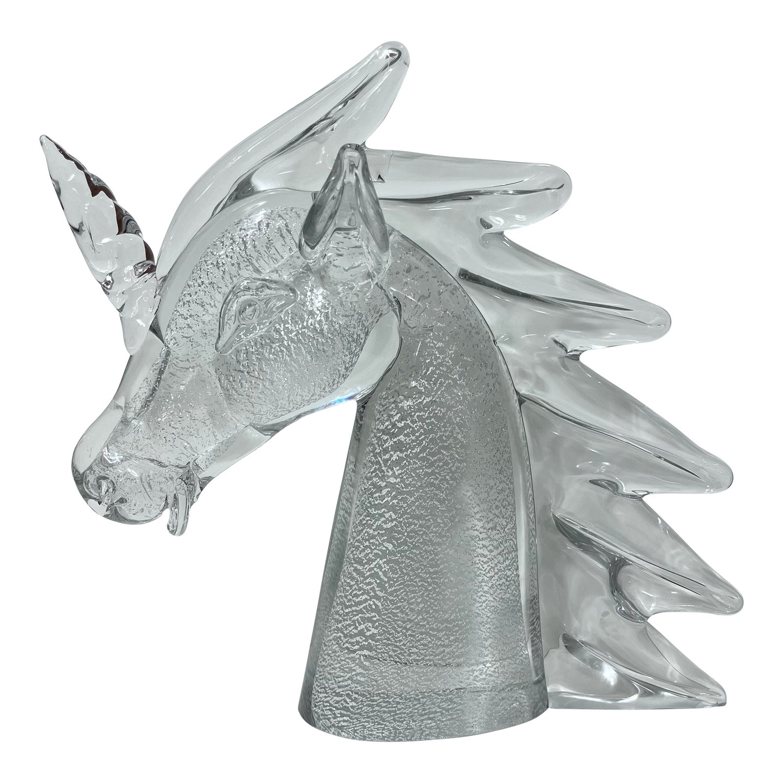 Vintage Murano Attributed Glass Silver Flake Unicorn Head-Excellent ...