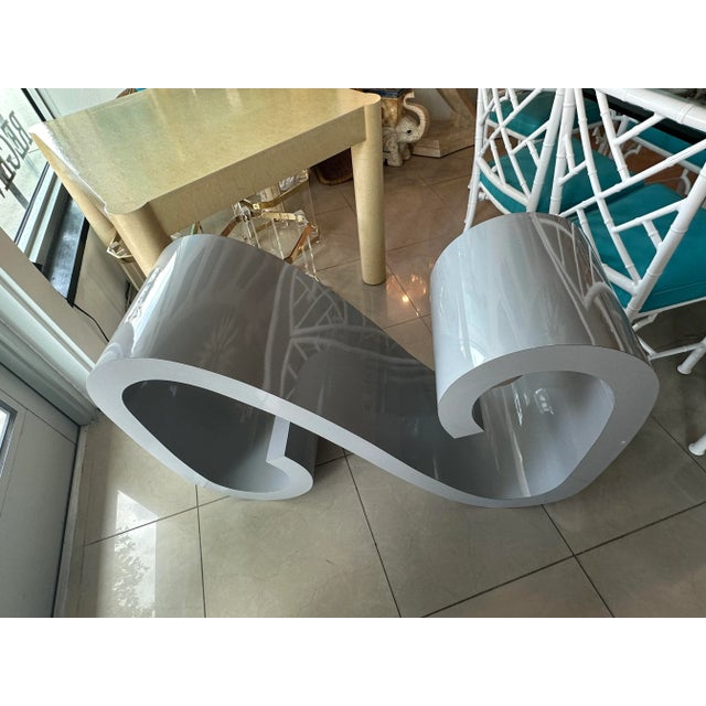 Vintage 1970s Modern Gray Wave Scroll Ming Console Table | Chairish