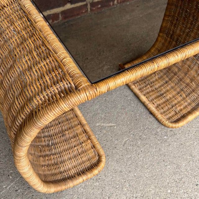 Wicker Rattan Waterfall Edge Side Table | Chairish